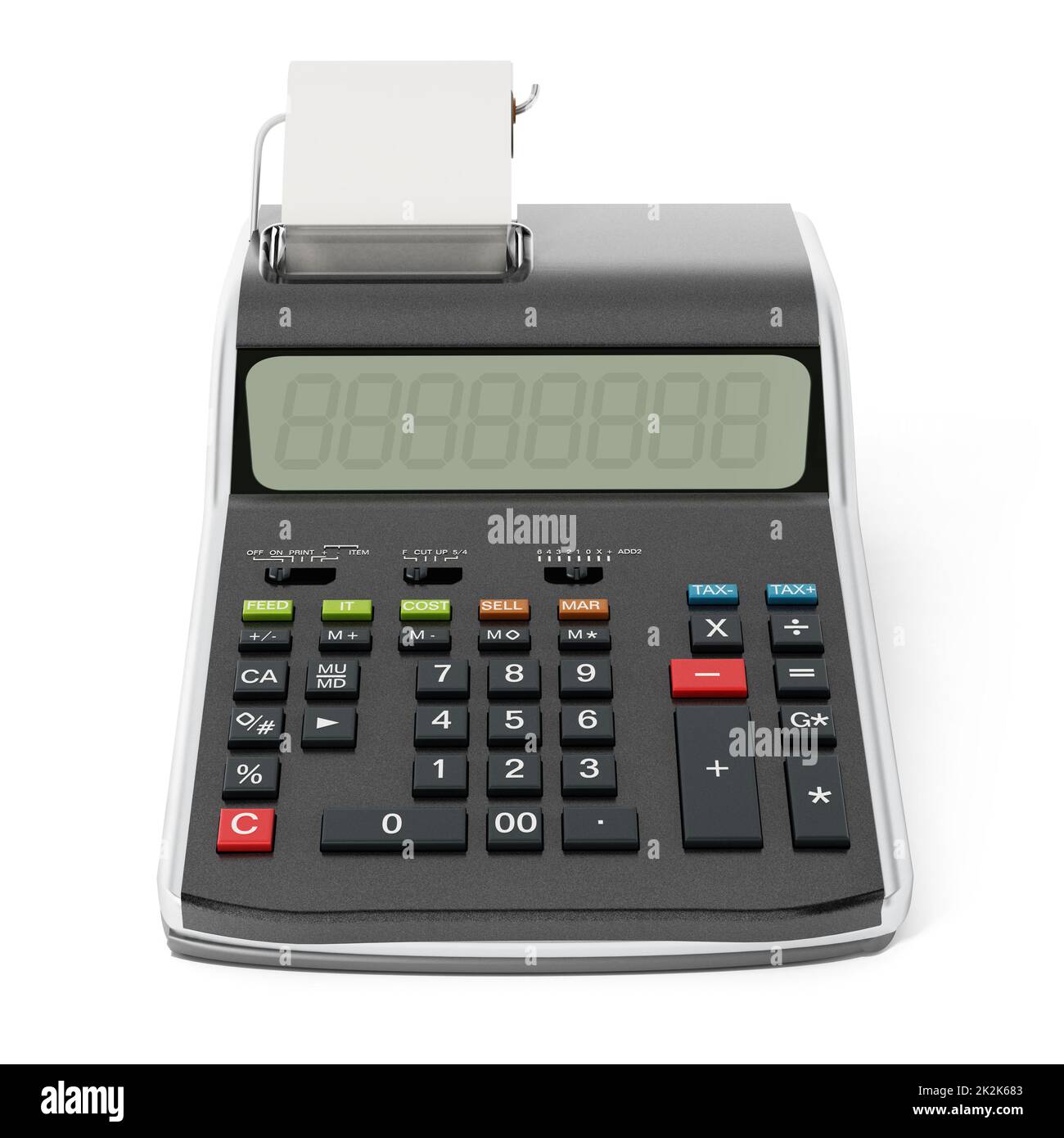 Print calculator isolated on white background.3 D illustration Stock ...