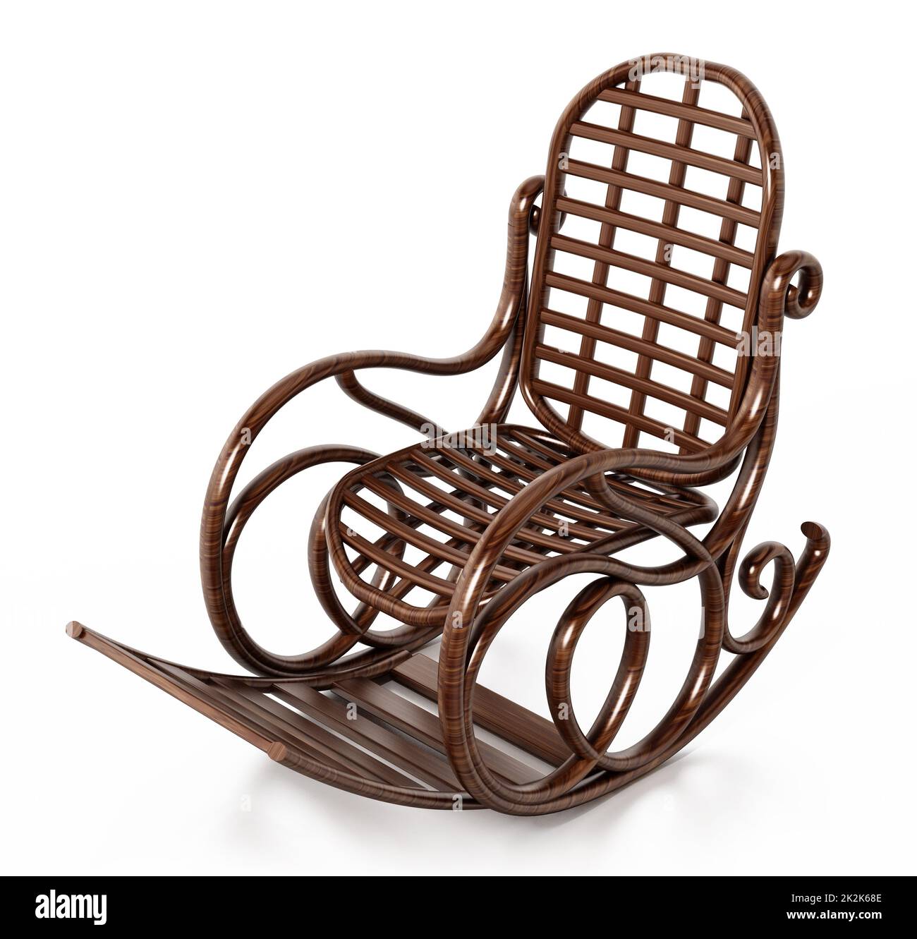 Wooden rocking chair isolated on white background. 3D illustration ...