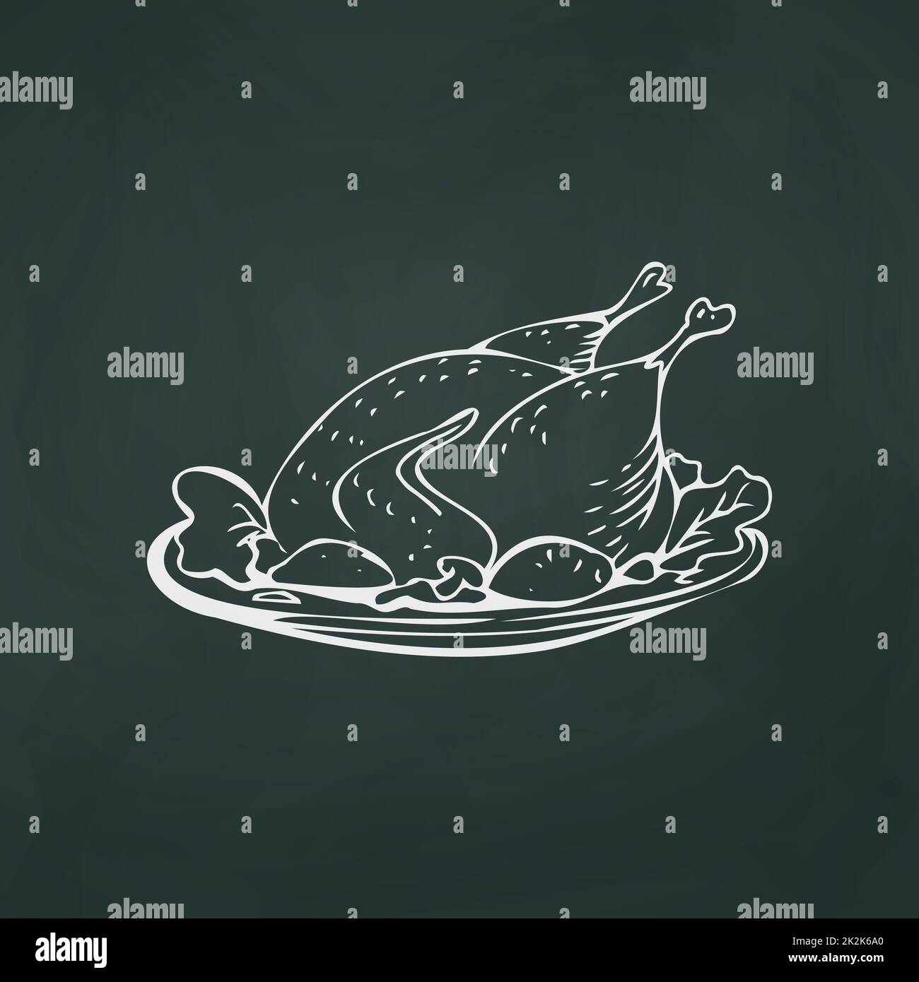Fried chicken thin white lines on a textured dark background - Vector ...