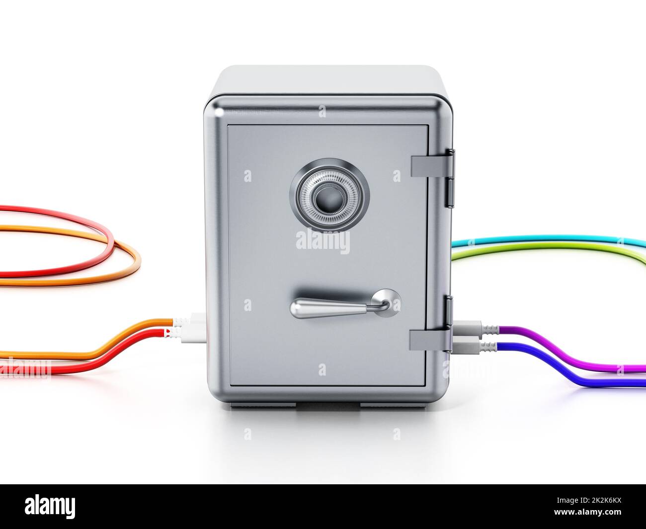 USB cables connected to steel safe. 3D illustration Stock Photo - Alamy