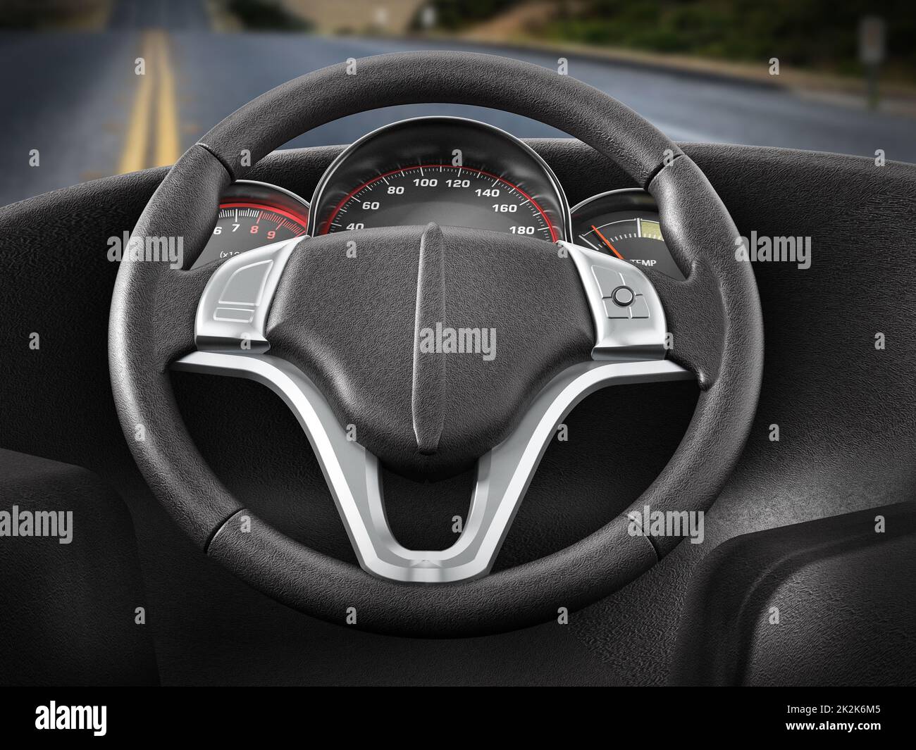 View of the road from the driver seat. 3D illustration Stock Photo - Alamy