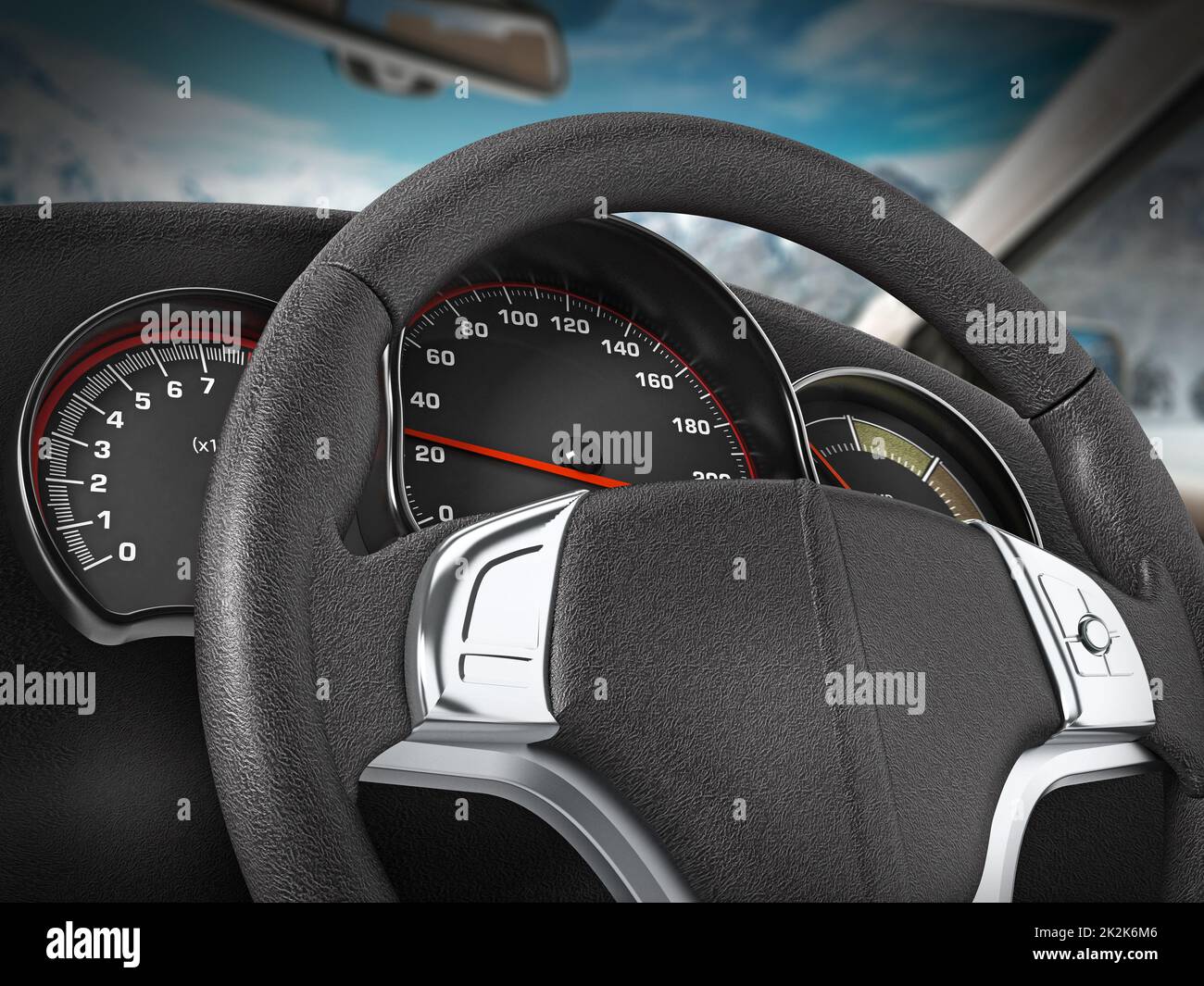 View of the road from the driver seat. 3D illustration Stock Photo - Alamy