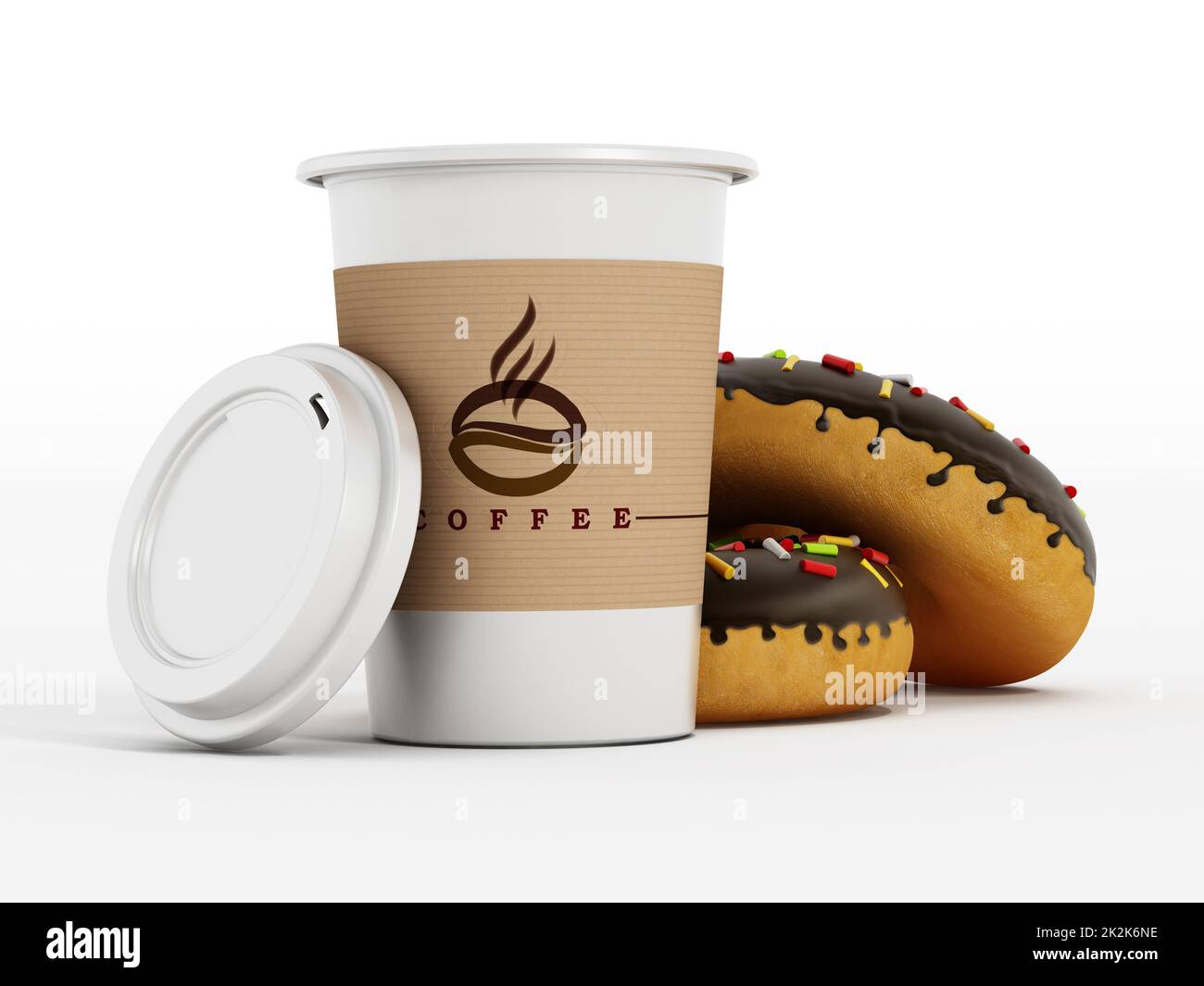 Coffee cup and donuts isolated on white background. 3D illustration ...