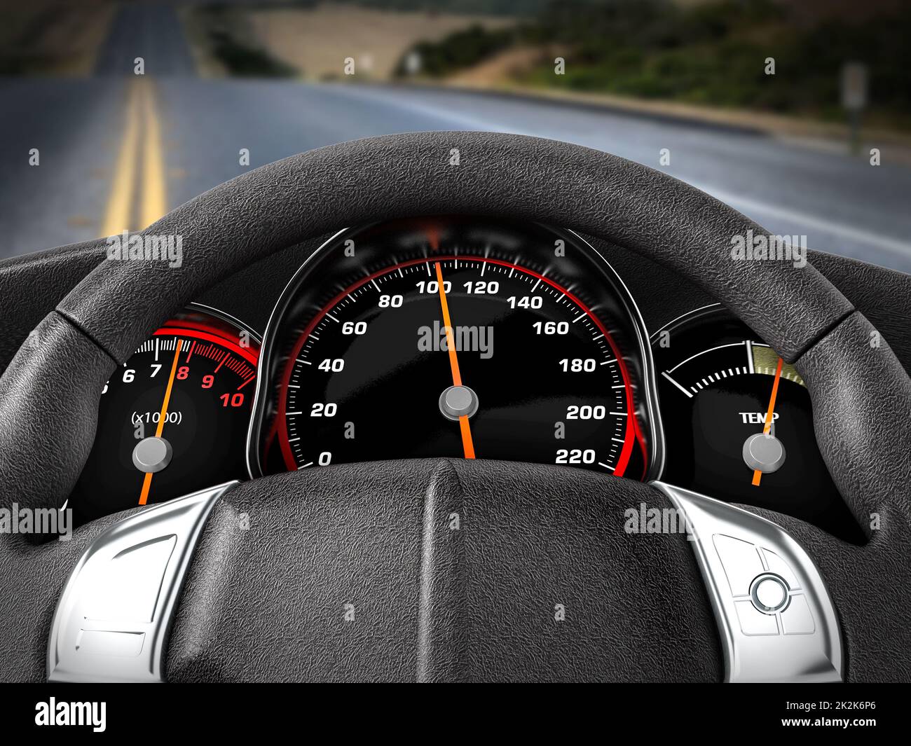 View of the road from the driver seat. 3D illustration Stock Photo - Alamy