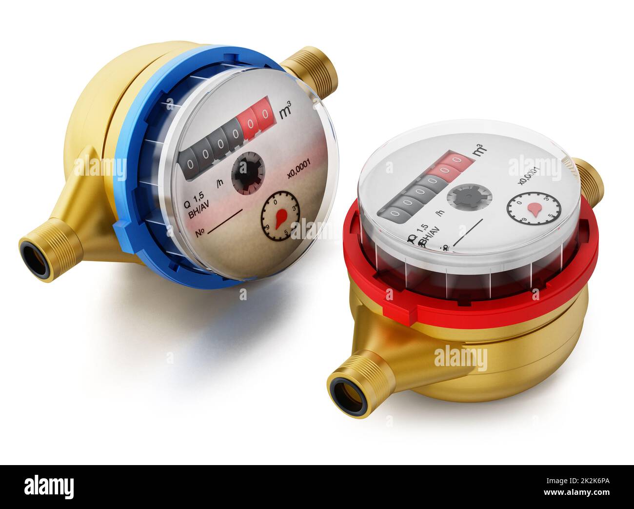 Water meters isolated on white background. 3D illustration Stock Photo ...