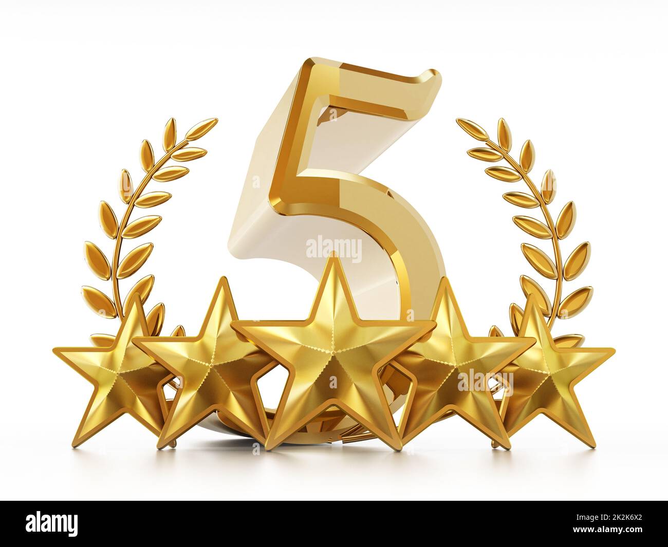 Number 5, stars and laurels isolated on white background. 3D ...