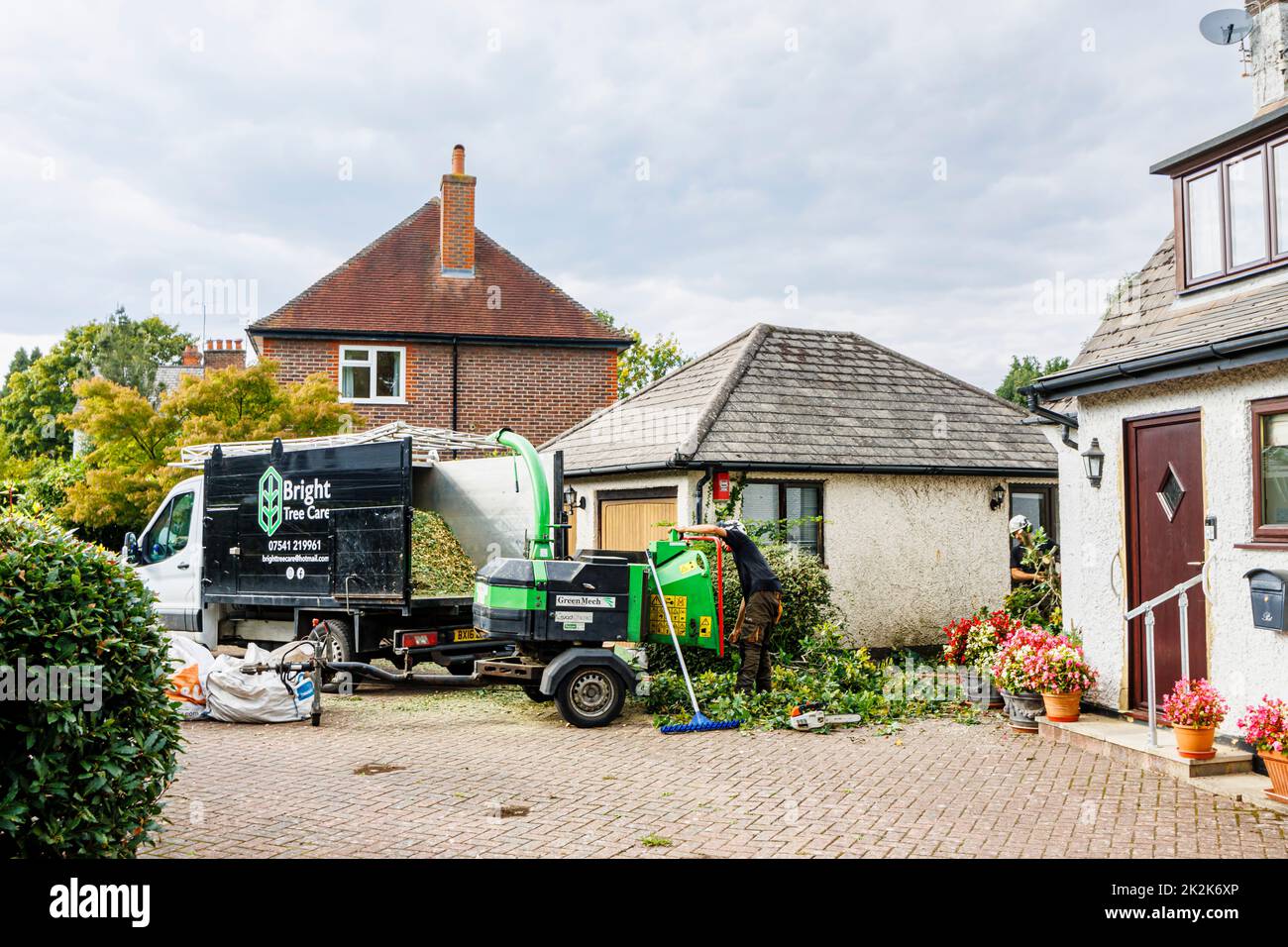 A commercial GreenMech Quadchip 160 woodchipper in operation in Surrey ...