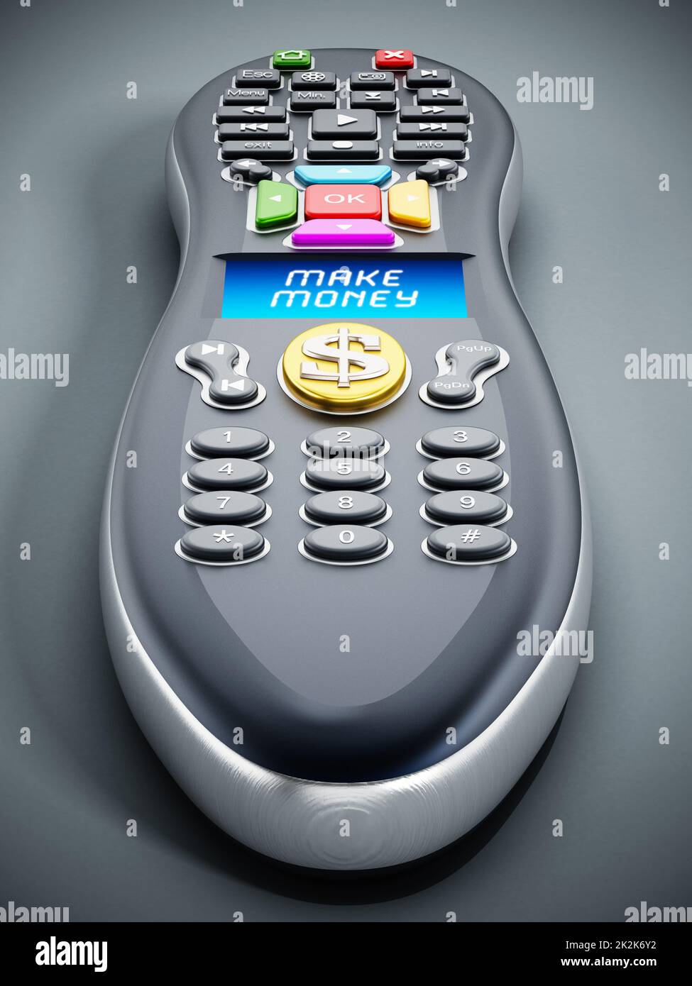 Make money text on remote controller LCD panel. 3D illustration Stock ...