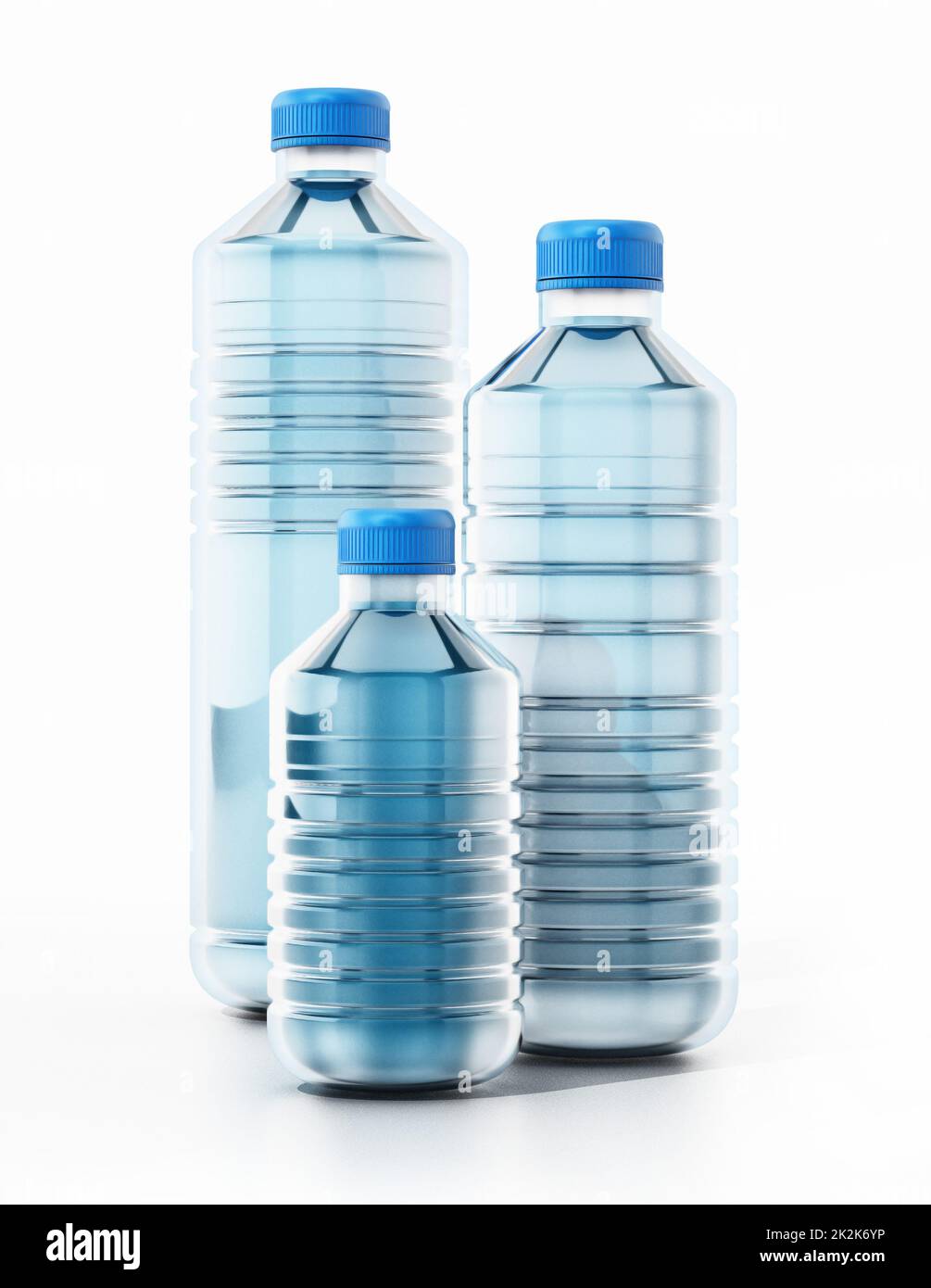 Blue plastic bottles full of water. 3D illustration Stock Photo - Alamy