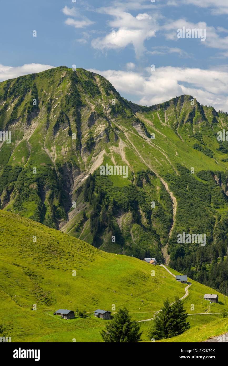 Typical alpine landscape in early summer near Damuls, Vorarlberg ...