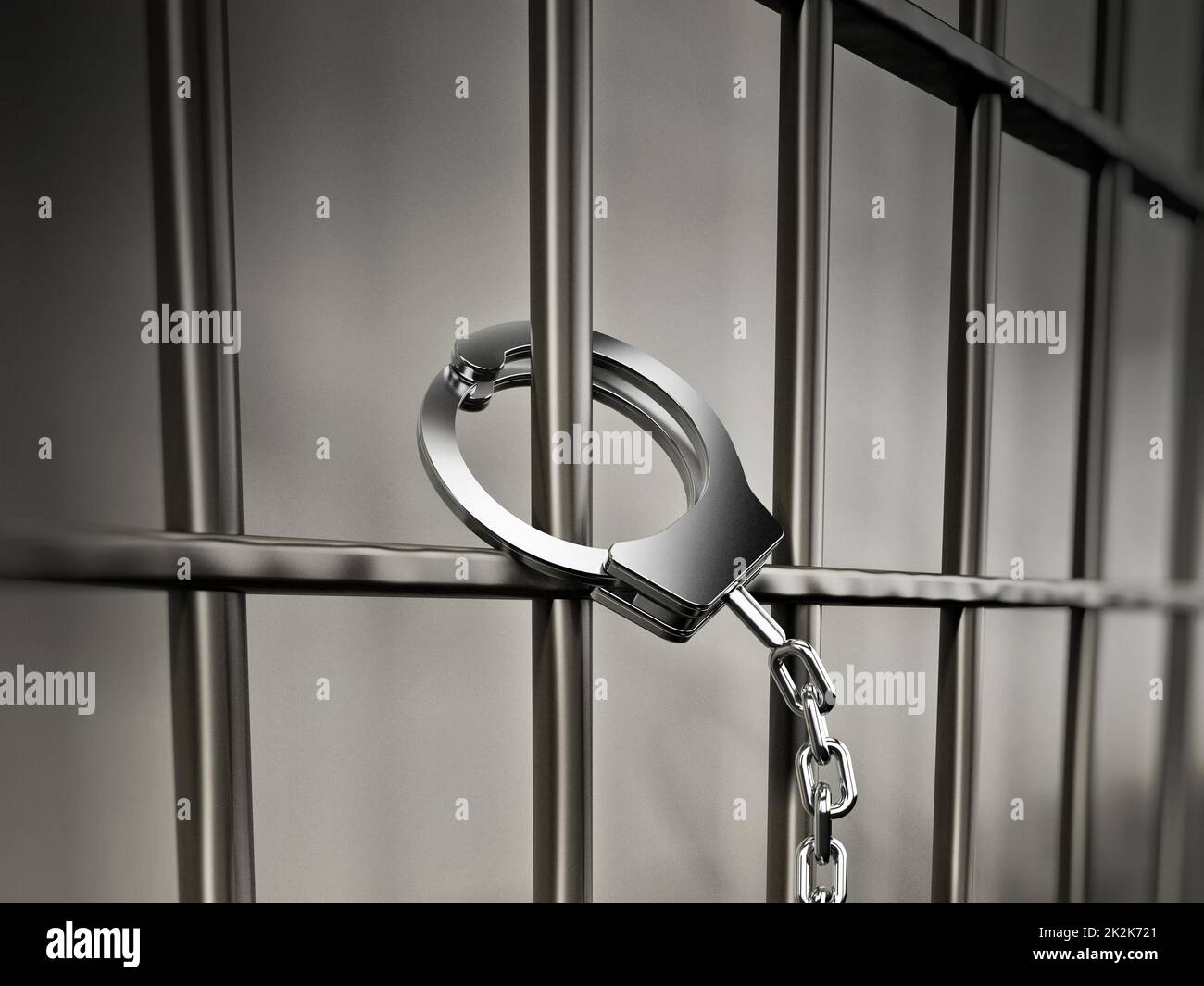 Handcuffs attached to prison bars.3D illustration Stock Photo - Alamy