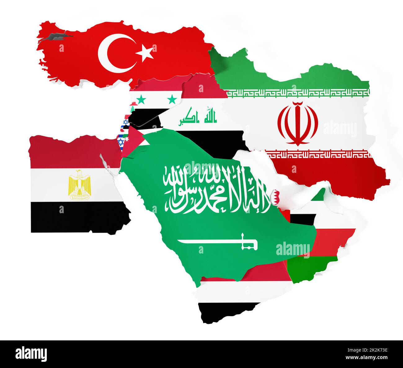 Middle East countries covered with country flags. 3D illustration Stock ...