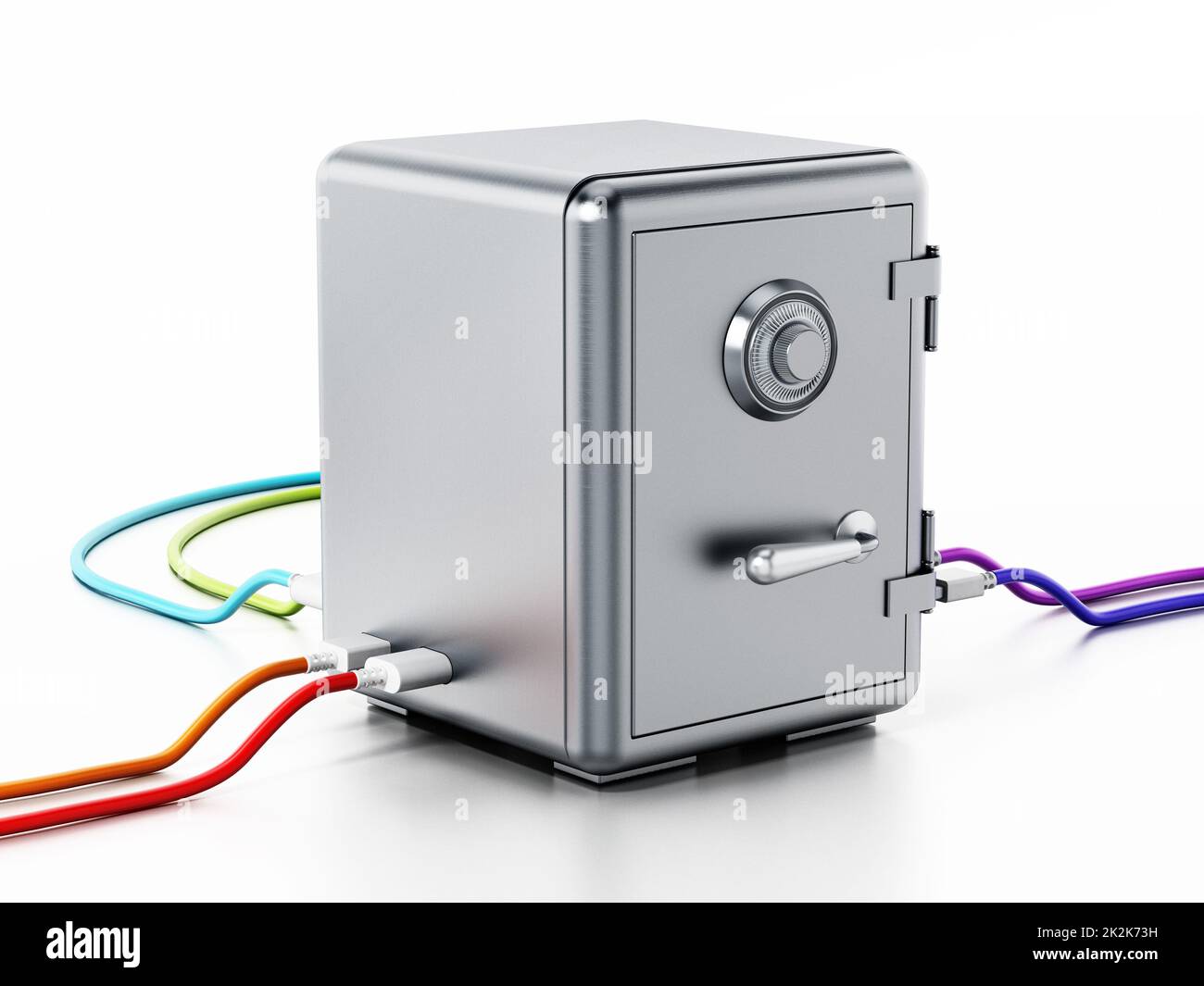 USB cables connected to steel safe. 3D illustration Stock Photo - Alamy