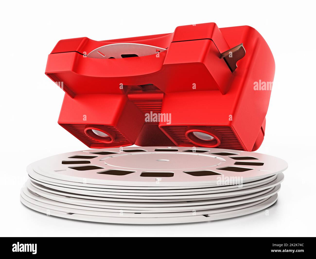 Red vintage 3D slide viewer isolated on white background. 3D ...