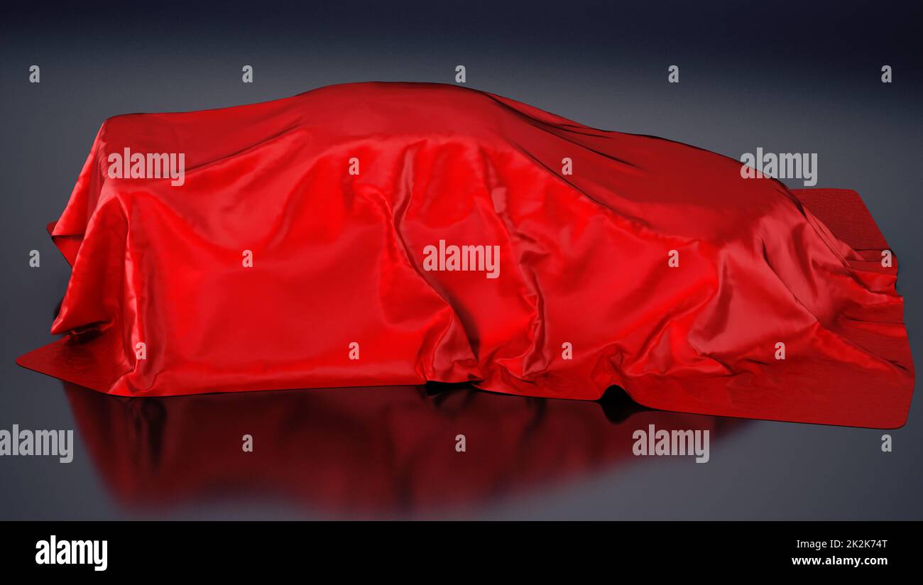 Car covered with red cloth. 3D illustration Stock Photo - Alamy