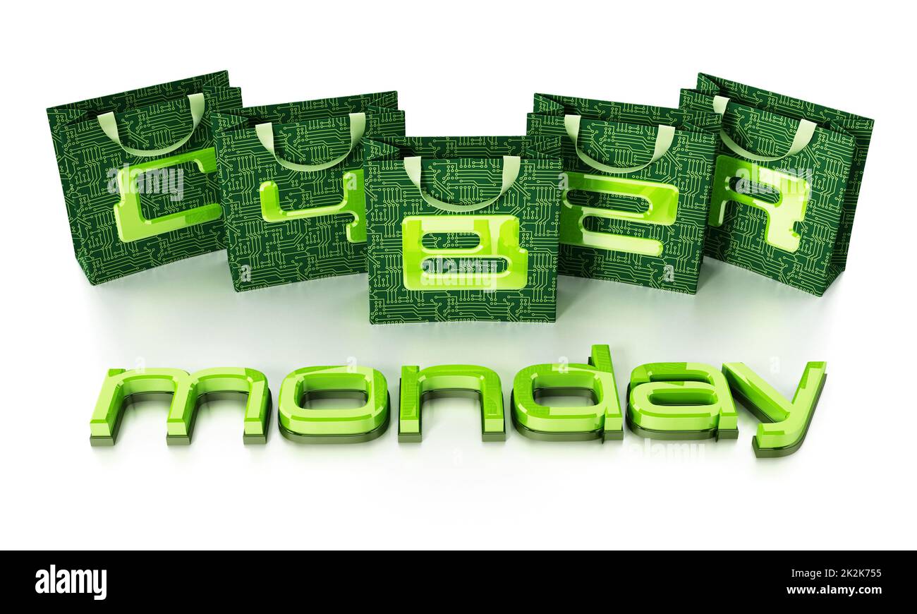 Cyber monday text on shopping bags. 3D illustration Stock Photo - Alamy