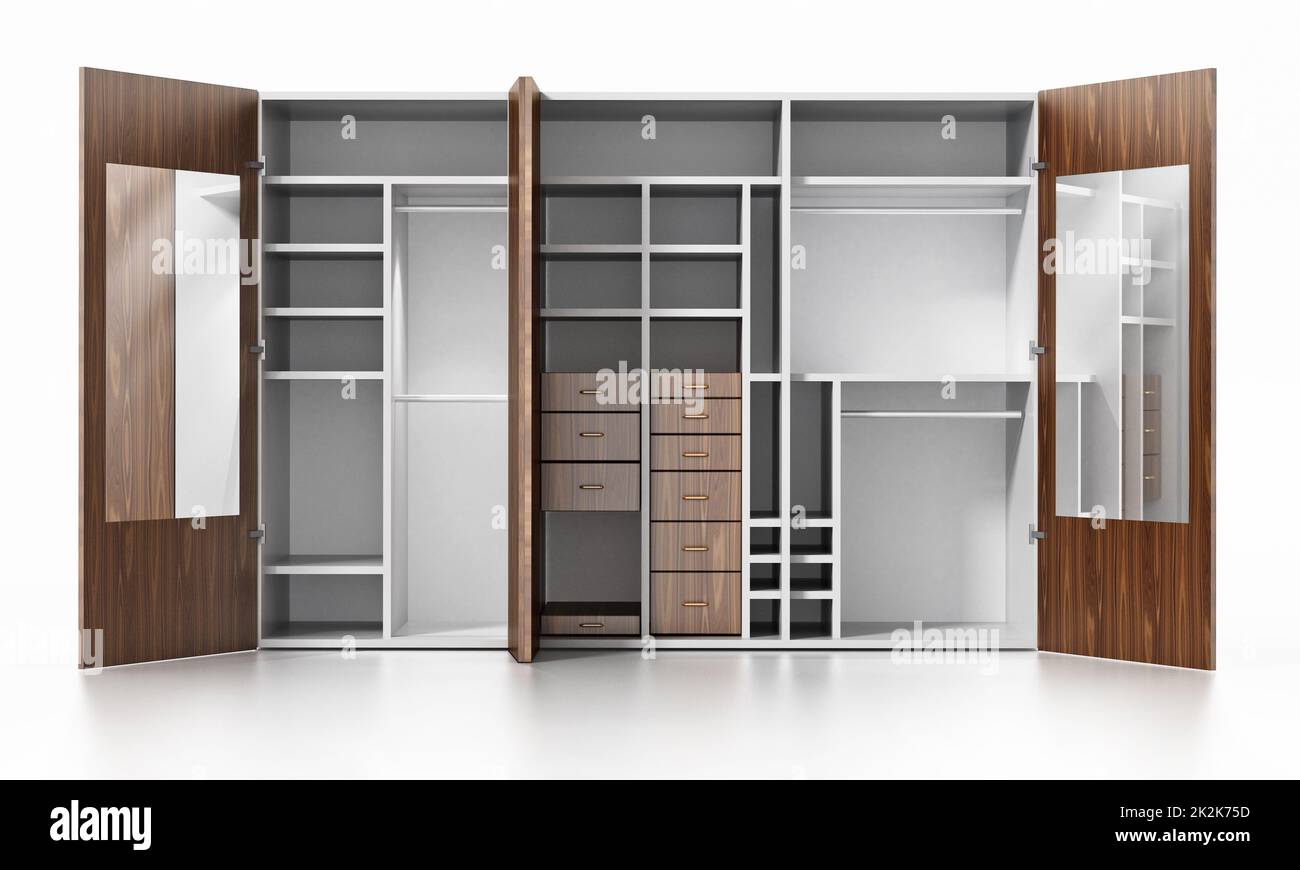 Empty wardrobe isolated on white background. 3D illustration Stock ...