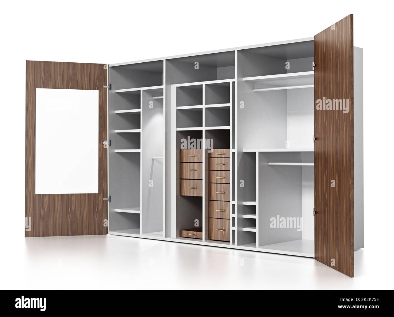 Empty wardrobe isolated on white background. 3D illustration Stock ...