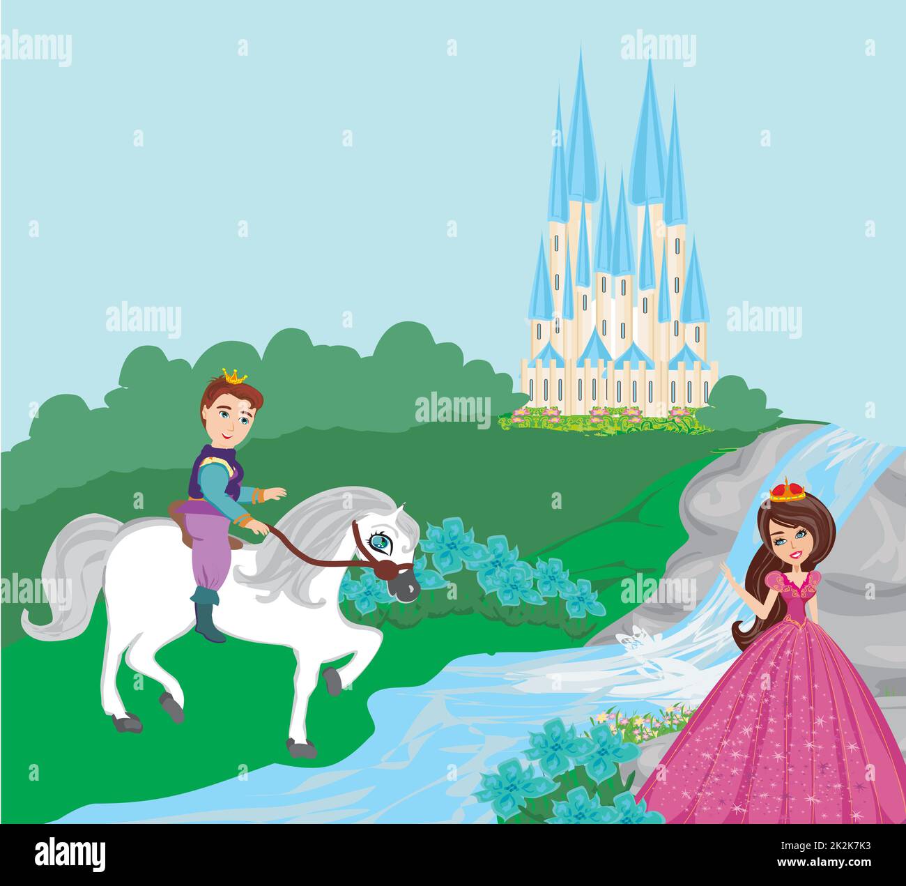 Princess prince beautiful garden romantic couple love castle hi-res ...