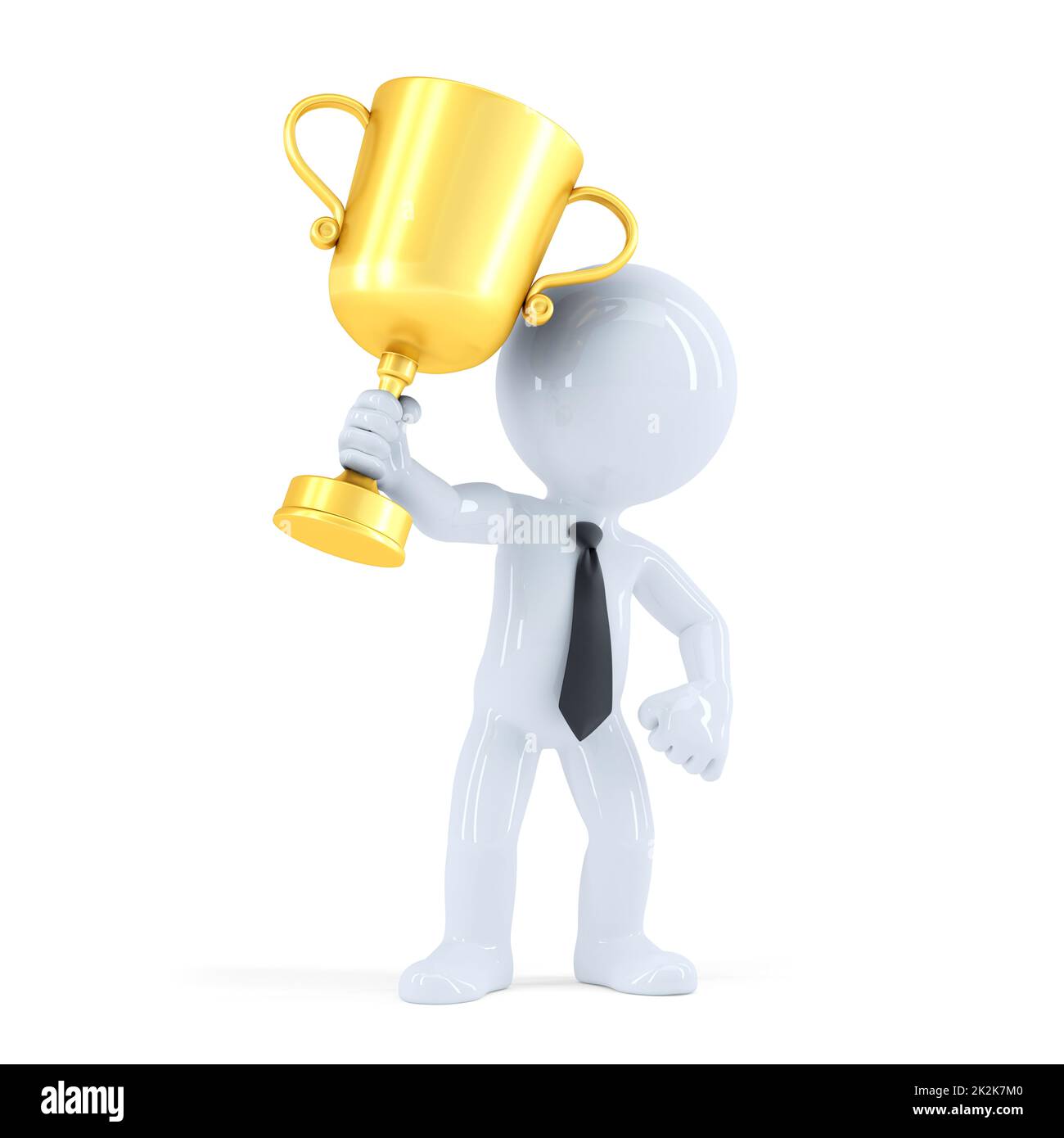 Business man raising his trophy. Business concept. Isolated. Contains ...