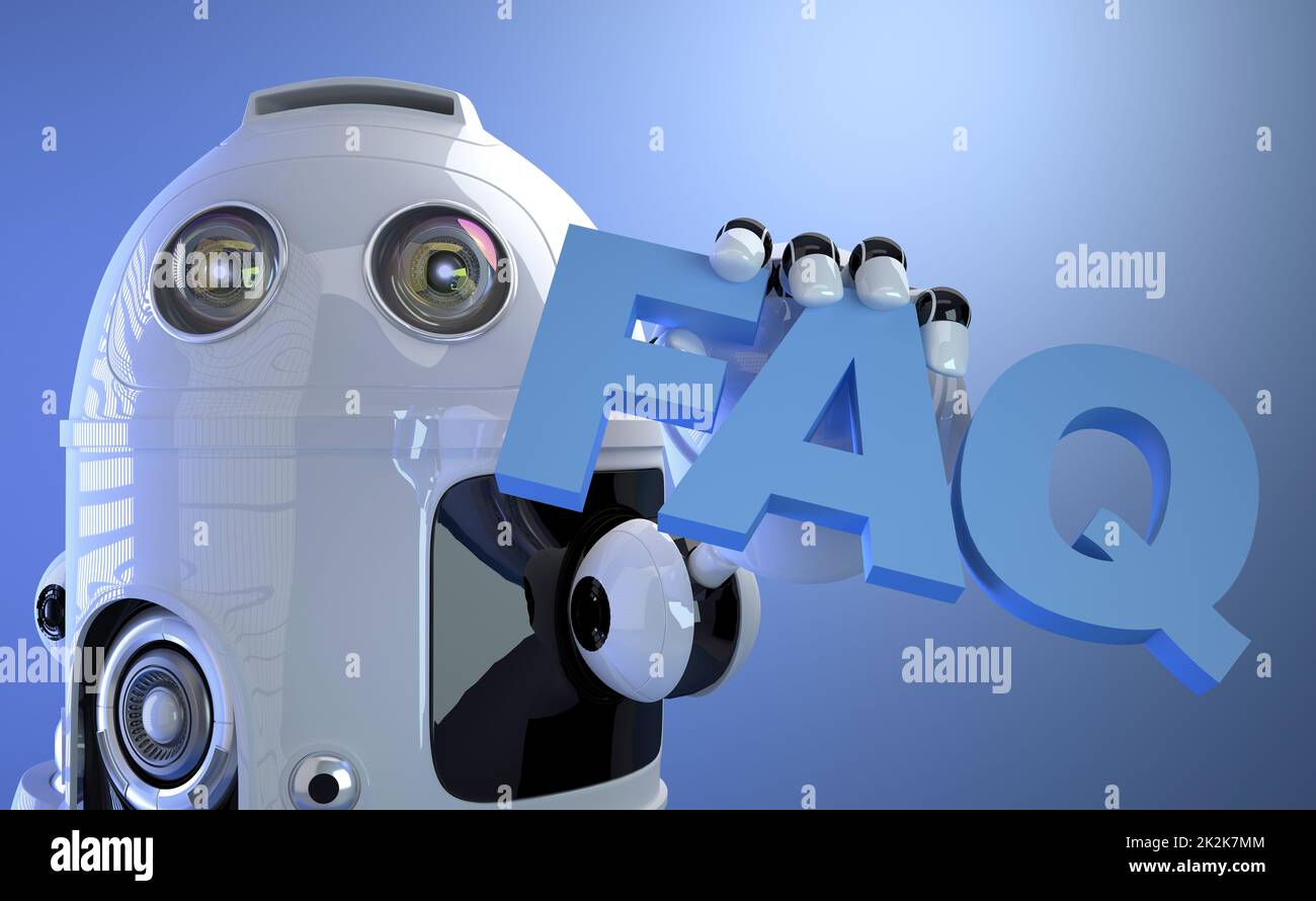 Robot holding FAQ sign. Technology concept Stock Photo - Alamy