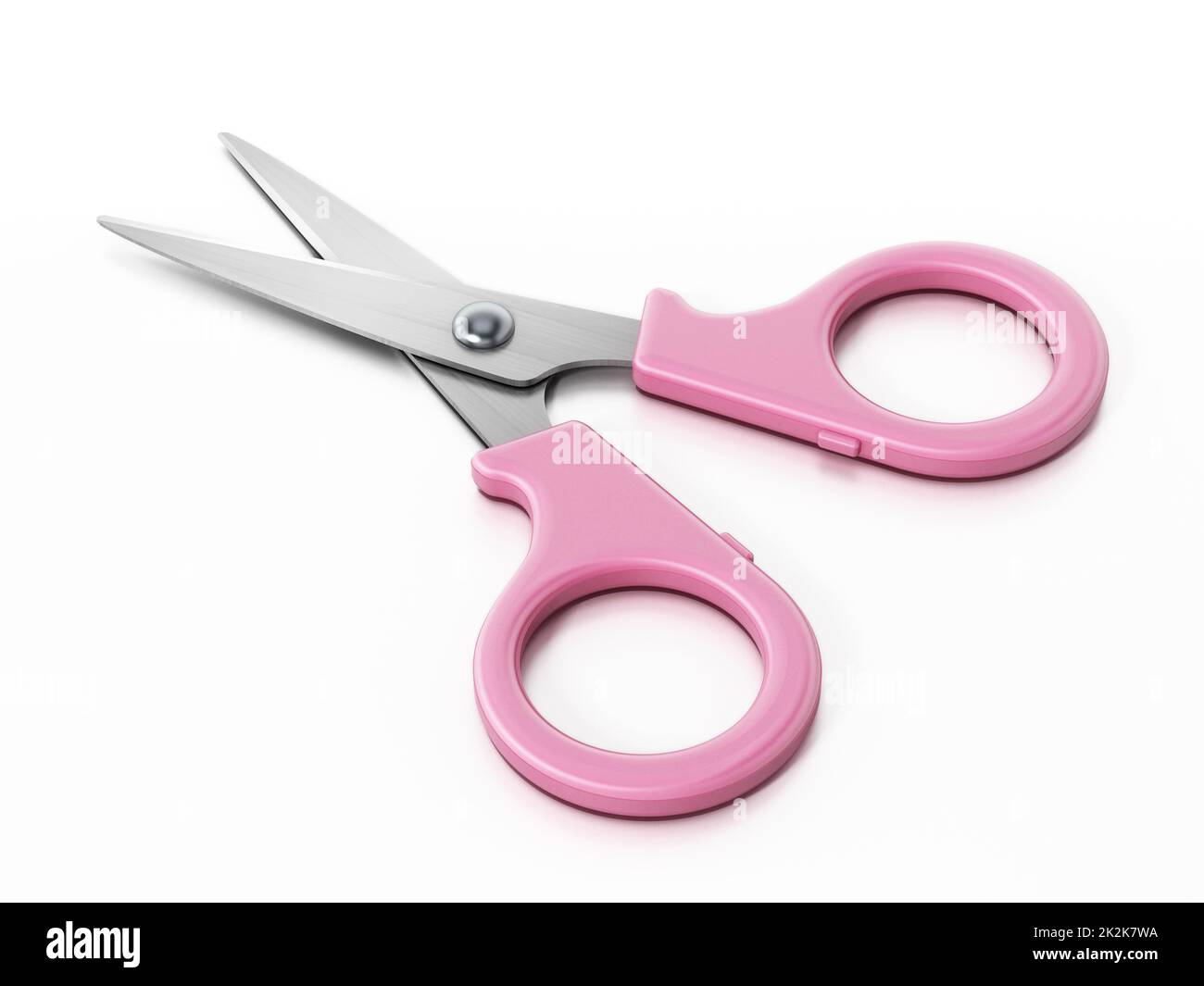 Pink kids' scissors isolated on white background. 3D illustration Stock ...