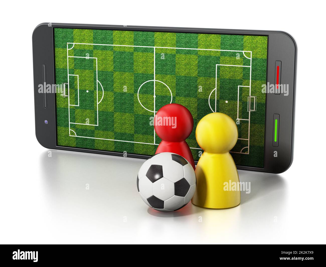 Smartphone with soccer field, football and pawns. 3D illustration Stock ...