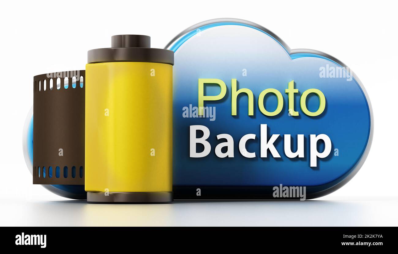 Cloud symbol with backup text and film strip. 3D illustration Stock ...