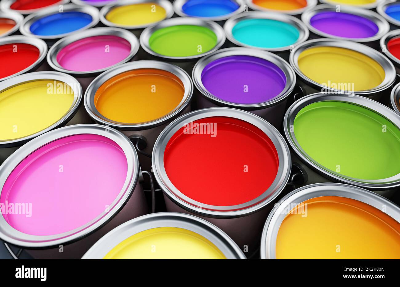 Multi colored paint cans background. 3D illustration Stock Photo - Alamy
