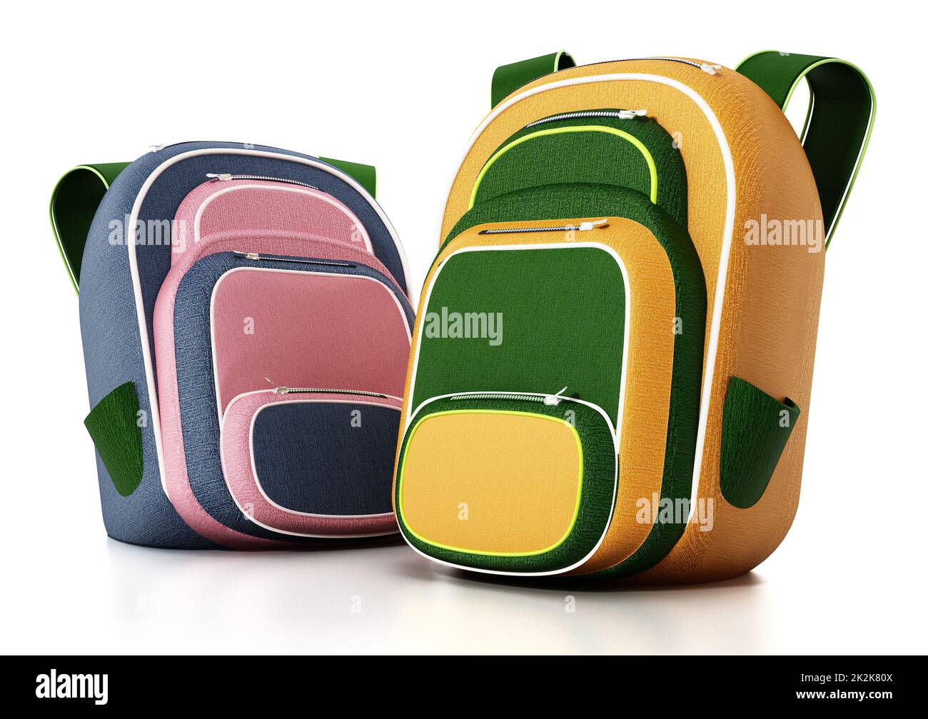 School bags isolated on white background. 3D illustration Stock Photo ...