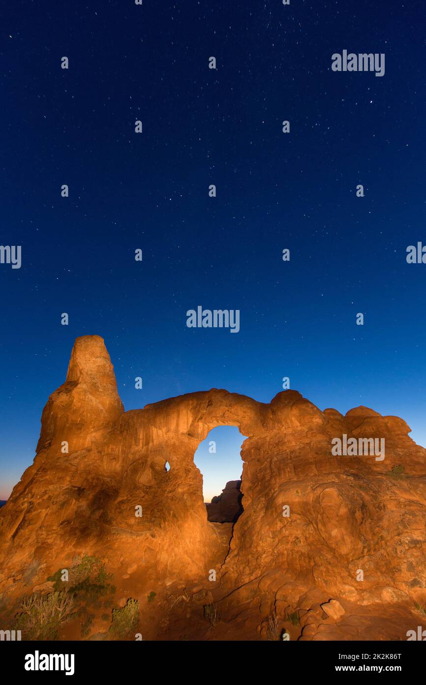 Stars over Turret Arch at evening twilight in the Windows Section of ...