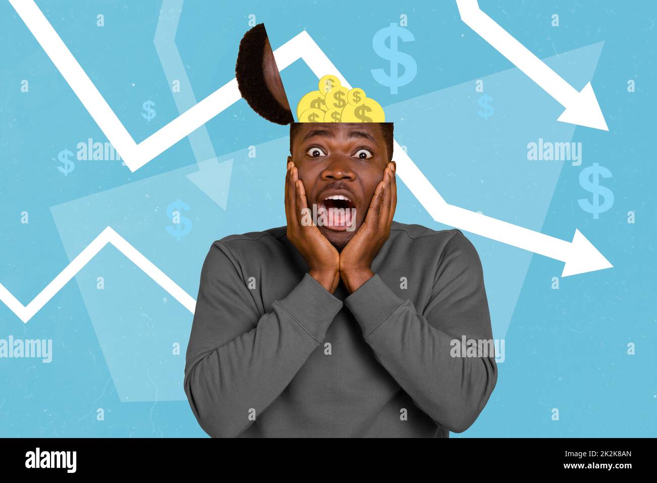 Creative 3d photo artwork graphics painting of impressed shocked man ...