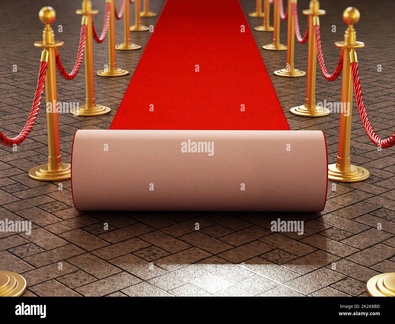 Red carpet and velvet ropes on gala night background. 3D illustration ...
