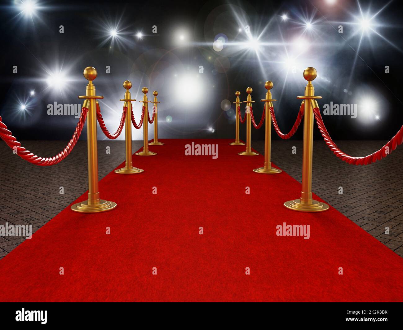 Red carpet and velvet ropes on gala night background. 3D illustration ...