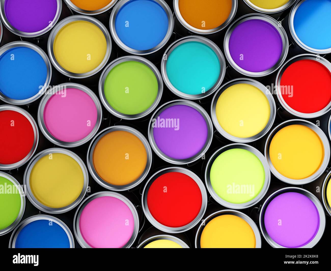 Multi colored paint cans background. 3D illustration Stock Photo - Alamy
