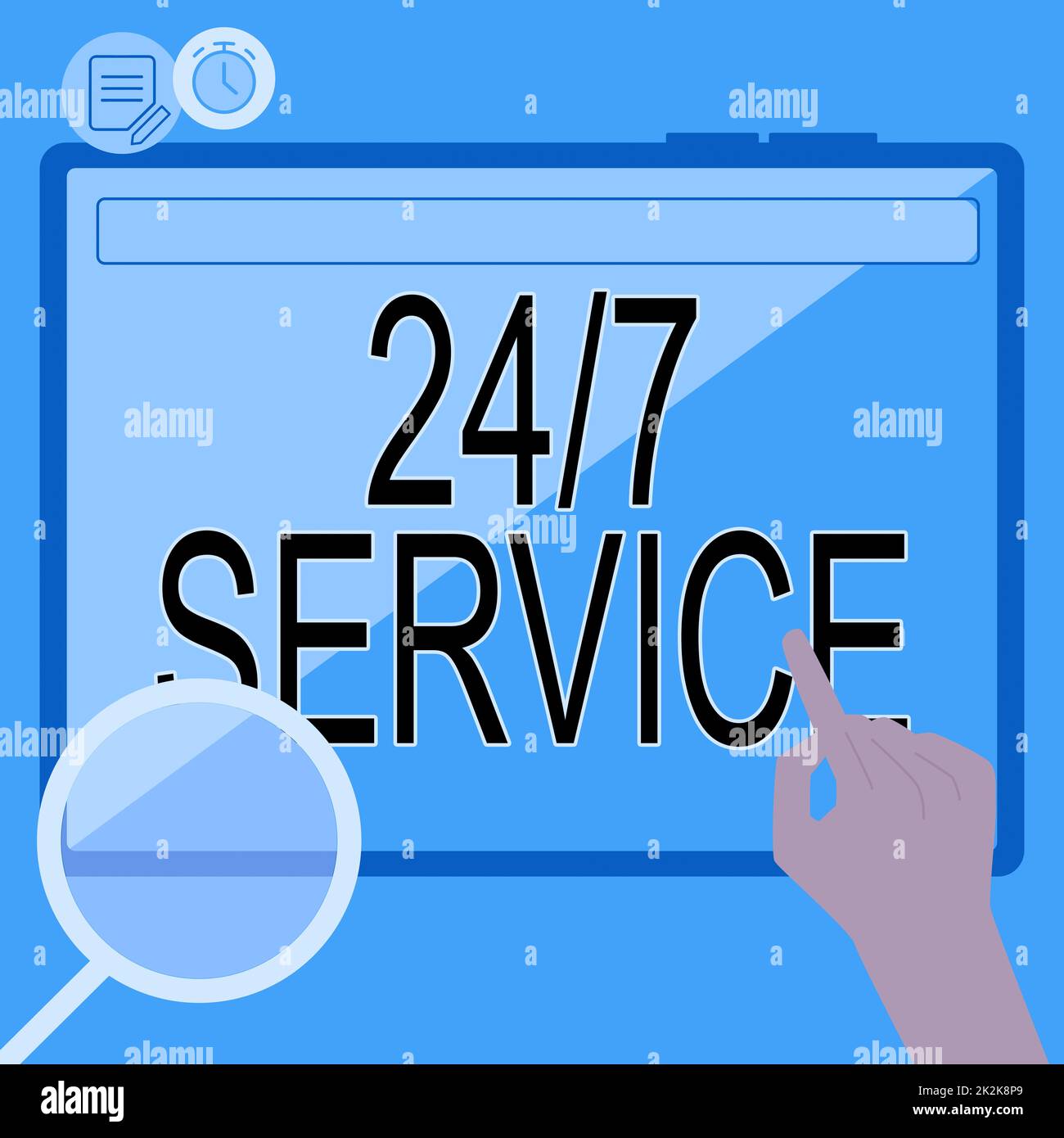 Conceptual caption 24 Or 7 Service. Business showcase Always available ...