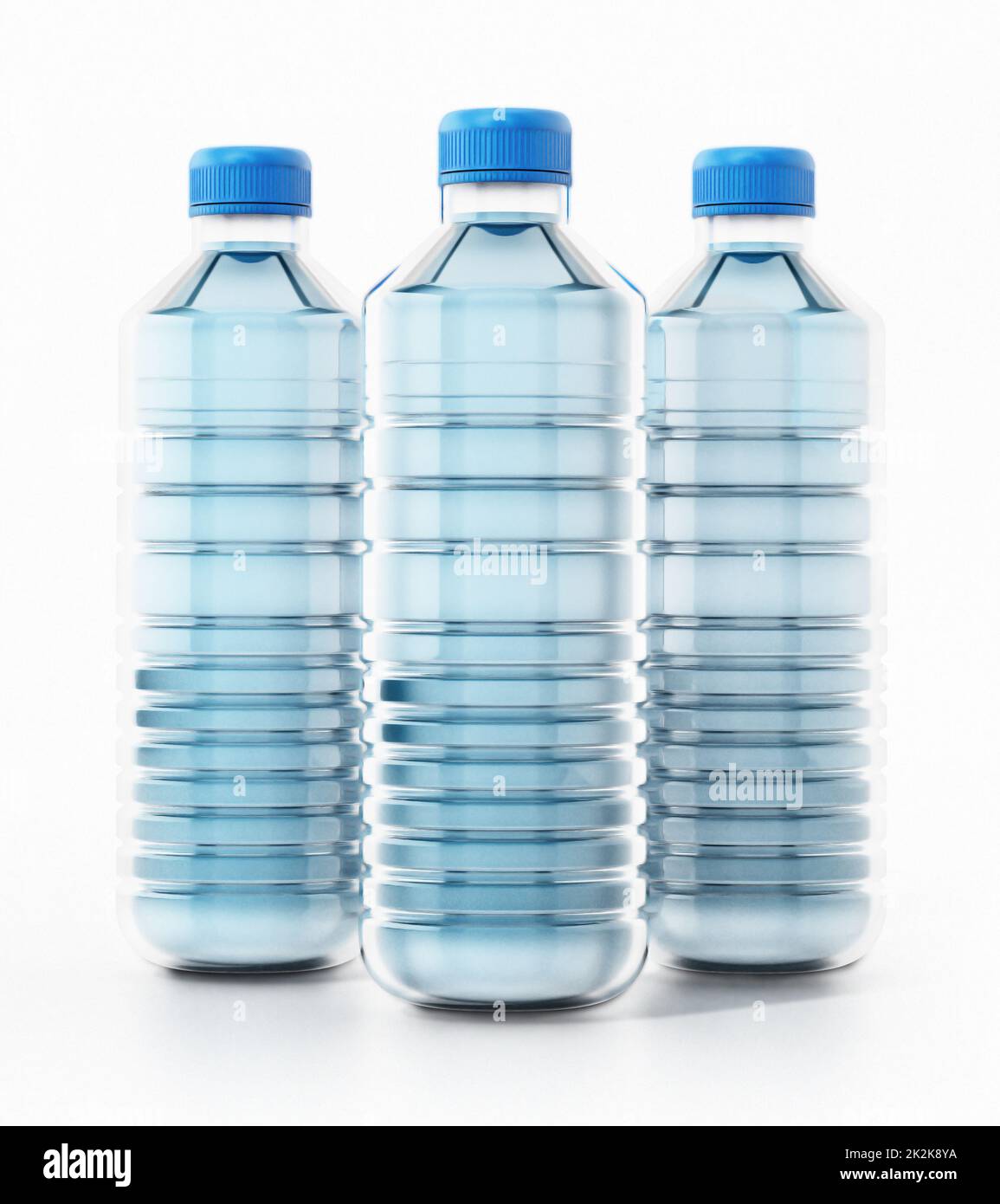 Blue plastic bottles full of water. 3D illustration Stock Photo - Alamy