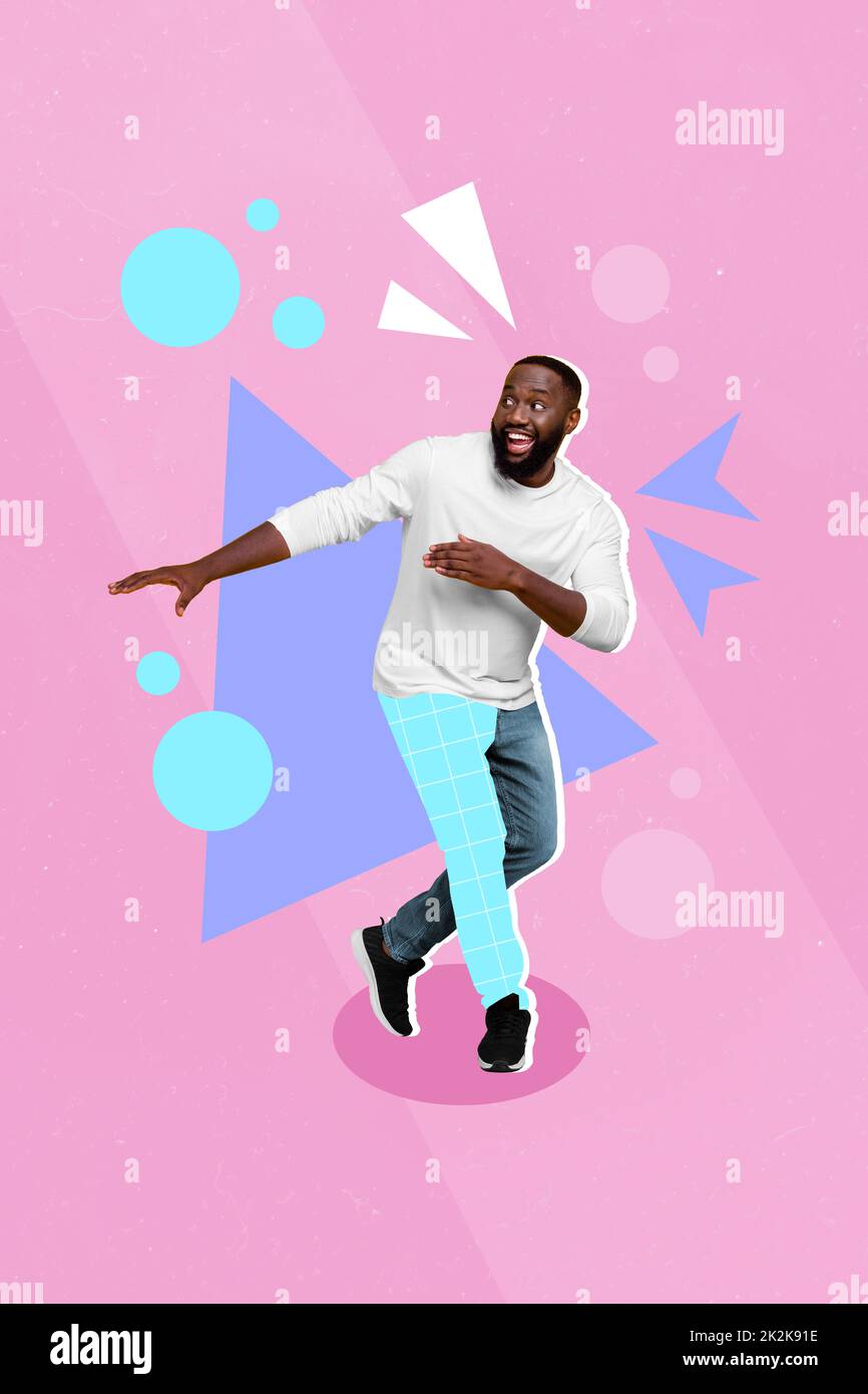 Vertical collage picture of excited cheerful guy enjoy dancing good ...