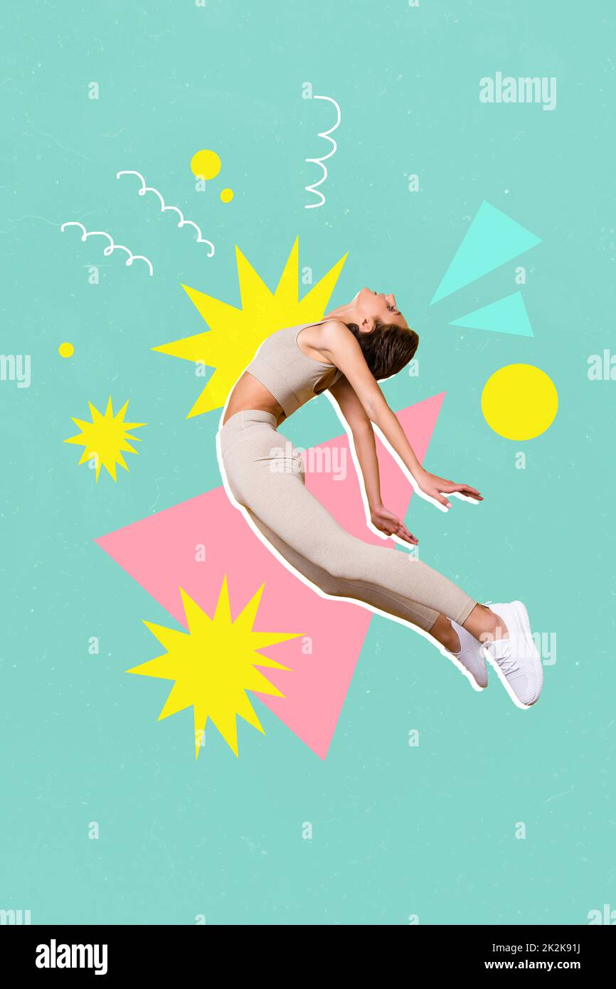 Vertical collage illustration of flying peaceful person levitate ...