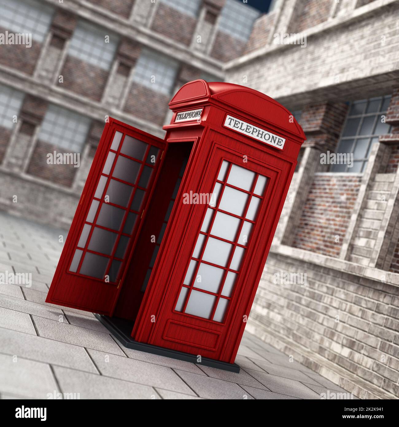 Red British phone booth in the street. 3D illustration Stock Photo - Alamy
