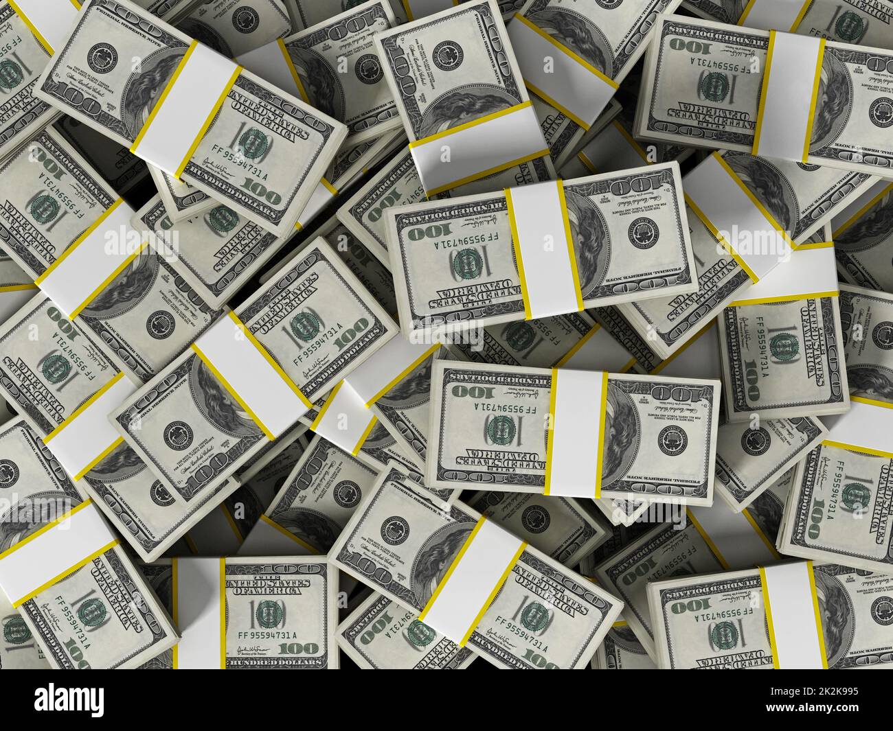 Horizontal 100 dollar money lots background. 3D illustration Stock ...