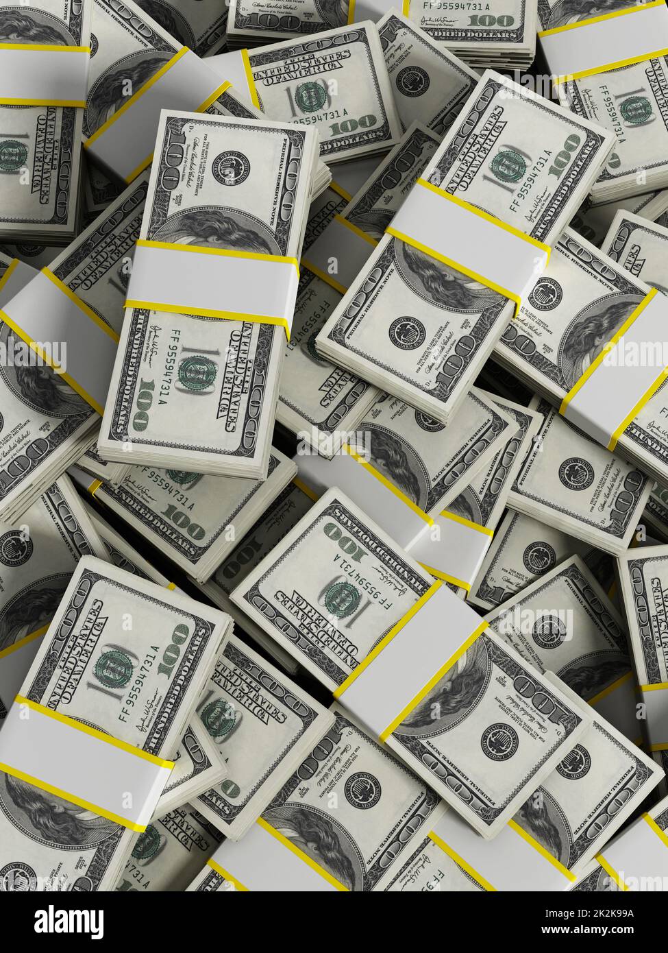 Vertical 100 dollar money lots background. 3D illustration Stock Photo ...