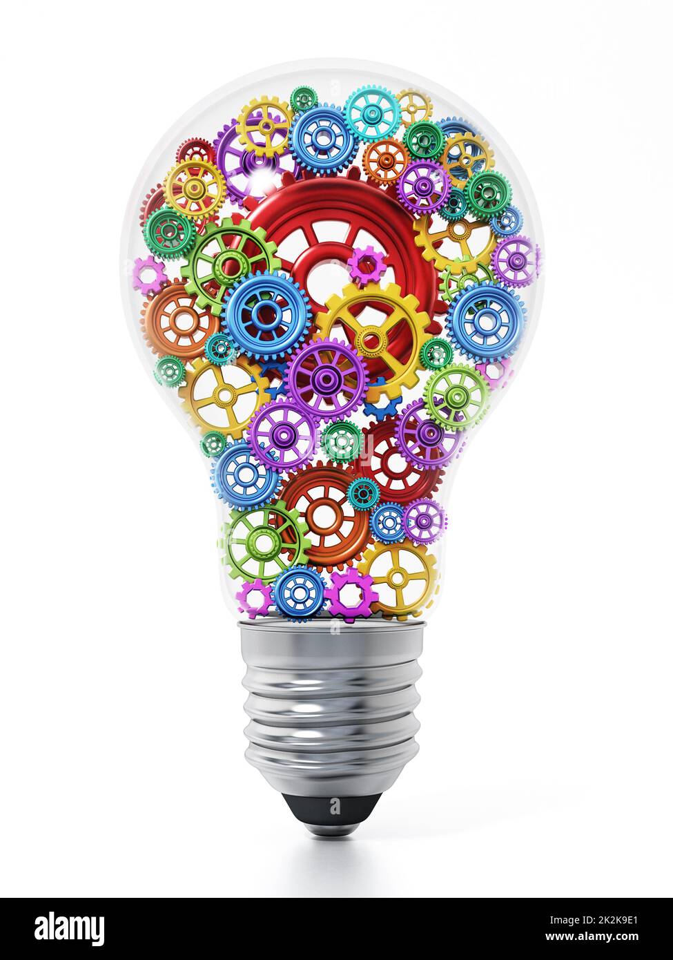 Multi colored gears in motion inside lightbulb. 3D illustration Stock ...