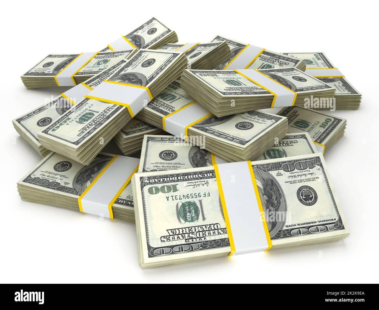 Stack of 100 dollar bills isolated on white background. 3D illustration ...