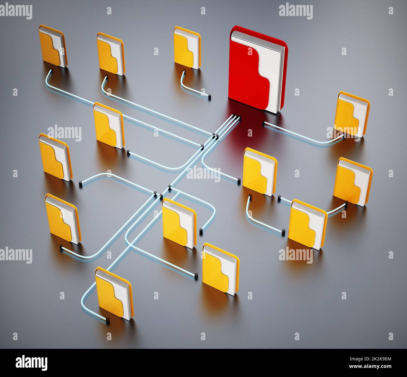 Folders connected to each other in a network. 3D illustration Stock ...