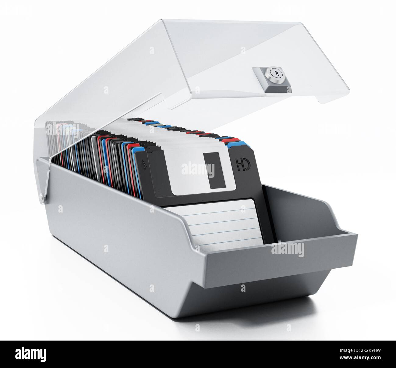 Vintage 3.5 inch disquettes aranged inside disquette box. 3D ...