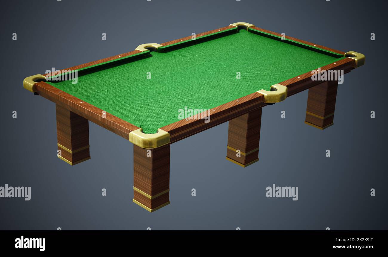 Pool table with green cloth on gray background. 3D illustration Stock ...