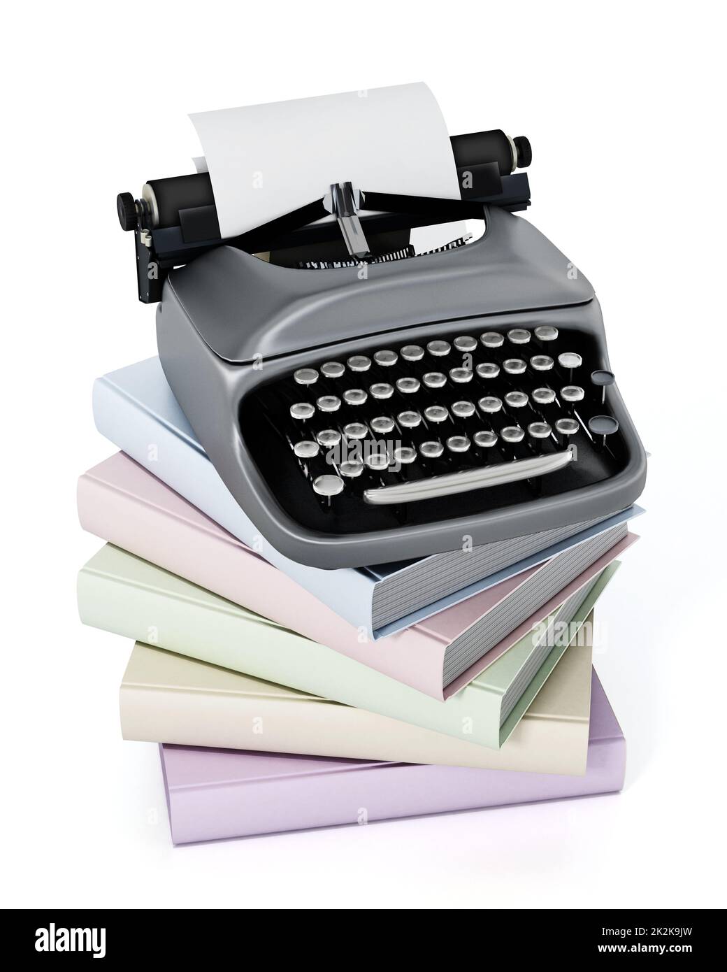 Typewriter and books stack isolated on white background. 3D illustration Stock Photo - Alamy