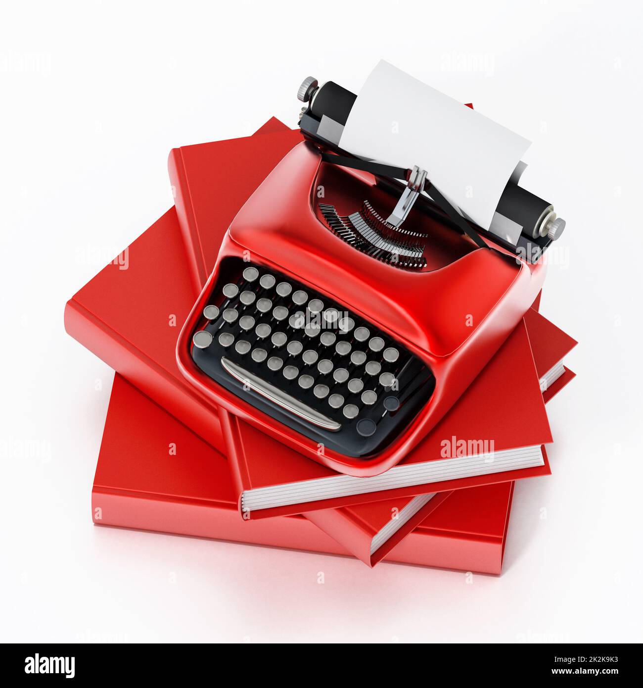 Typewriter and books stack isolated on white background. 3D illustration Stock Photo - Alamy