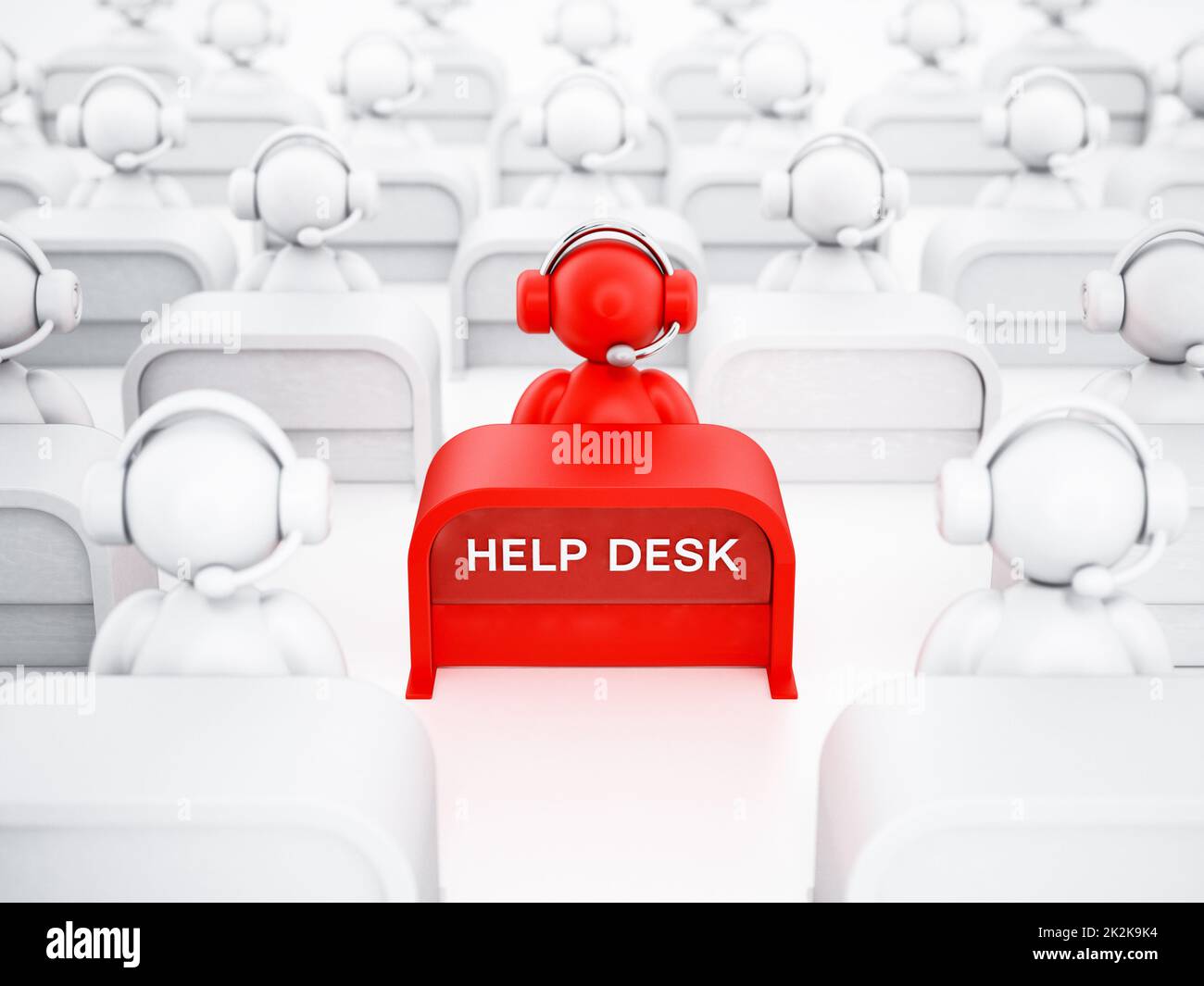 Customer representative with headset sitting on the help desk. 3D ...